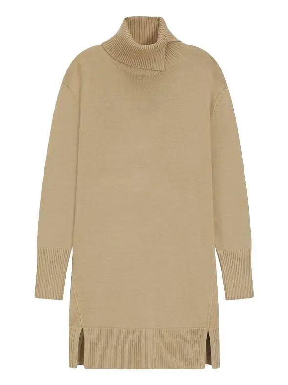 Hugo Boss Feringatessa Long Sleeve Turtleneck Virgin Wool Blend Sweater Dress - Rust/copper