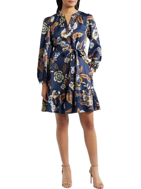 Julia Jordan Floral Print Long Sleeve Dress - Navy Multi