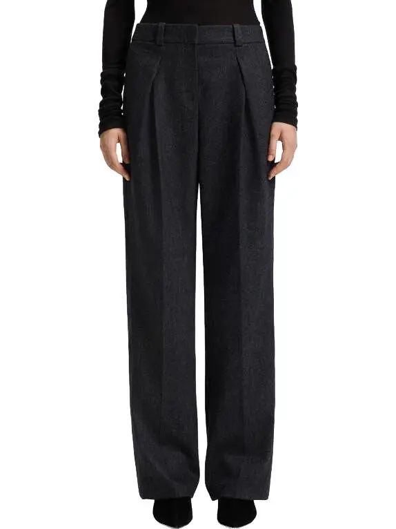 Hugo Boss Taflong Pleated Wide-leg Trousers - Dark Blue