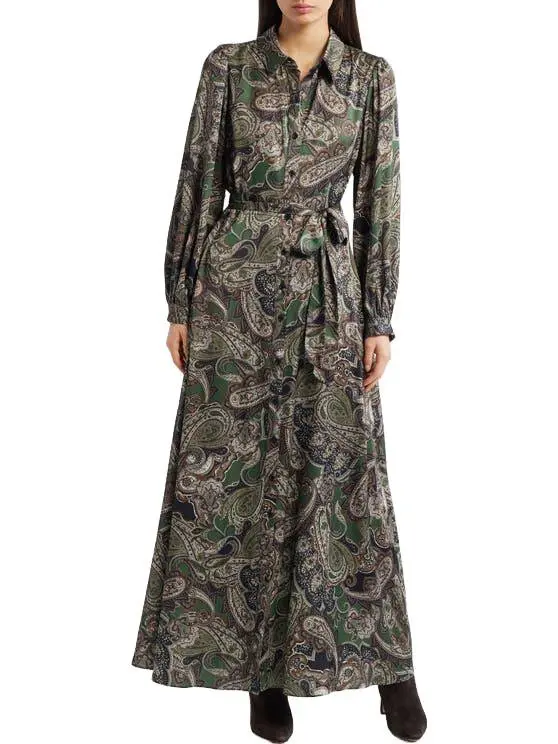 Julia Jordan Paisley Long Sleeve Maxi Shirtdress - Green Multi