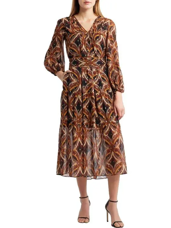 Julia Jordan Metallic Fleck Abstract Print Chiffon Dress - Black Multi
