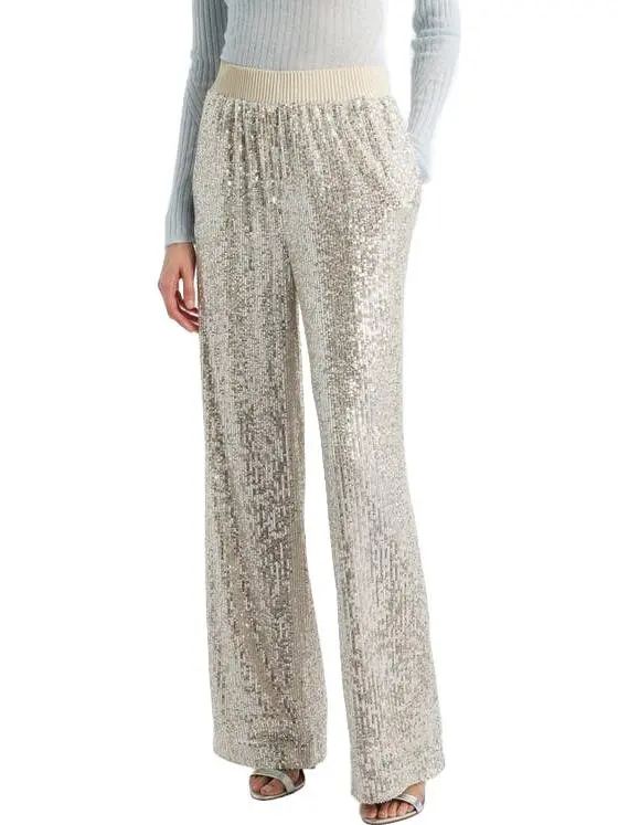 Hugo Boss Tilloi Sequin Wide Leg Pants - Open Beige
