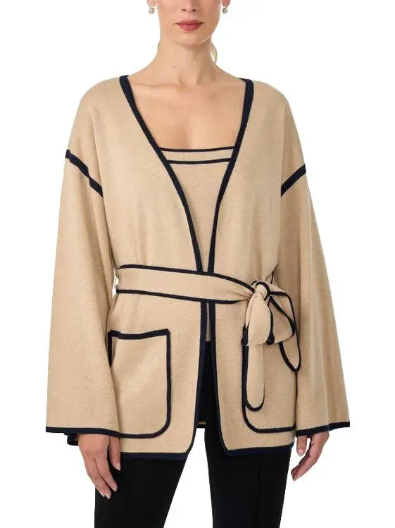Trina Turk Wright Belted Cardigan - Camel/indigo