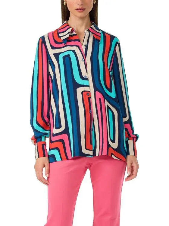 Trina Turk Geometric Print Long Sleeve Button-up Shirt - Multi