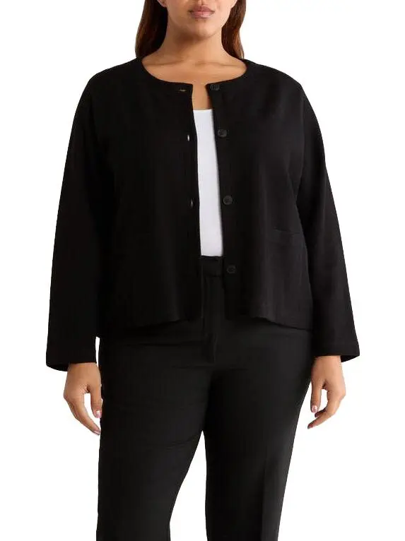 Eileen Fisher Button-front Organic Cotton Jacket - Black