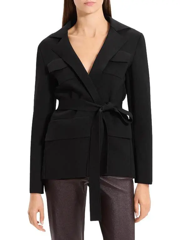 Theory Belted Knit Blazer - Black