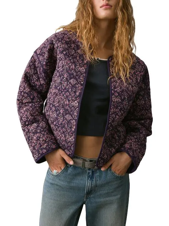 Mango Floral Quilted Jacket - Purple