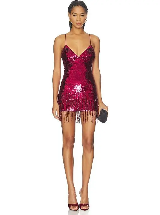 LOVERS AND FRIENDS Isabetta Sequin Fringe Mini Dress - Dark Red Sequin