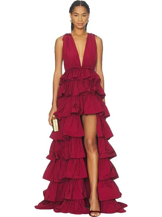 AKNVAS Henriette Ruffle Gown - Burgundy