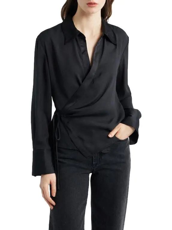 Mango Rider Wrap Satin Shirt - Black