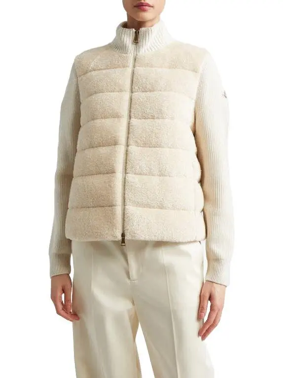 Moncler Teddy & Merino Wool Down Zip Cardigan - Ivory