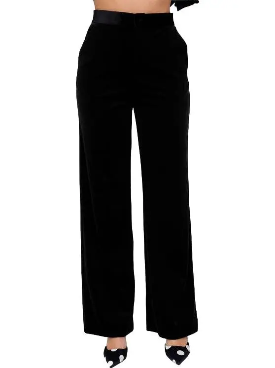 LILY AND LIONEL Valerie Straight Leg Velvet Trousers - Black