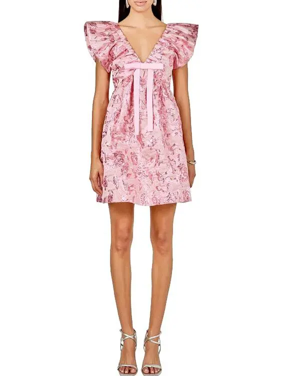 Endless Rose Jacquard A-line Mini Dress With Bow - Pink