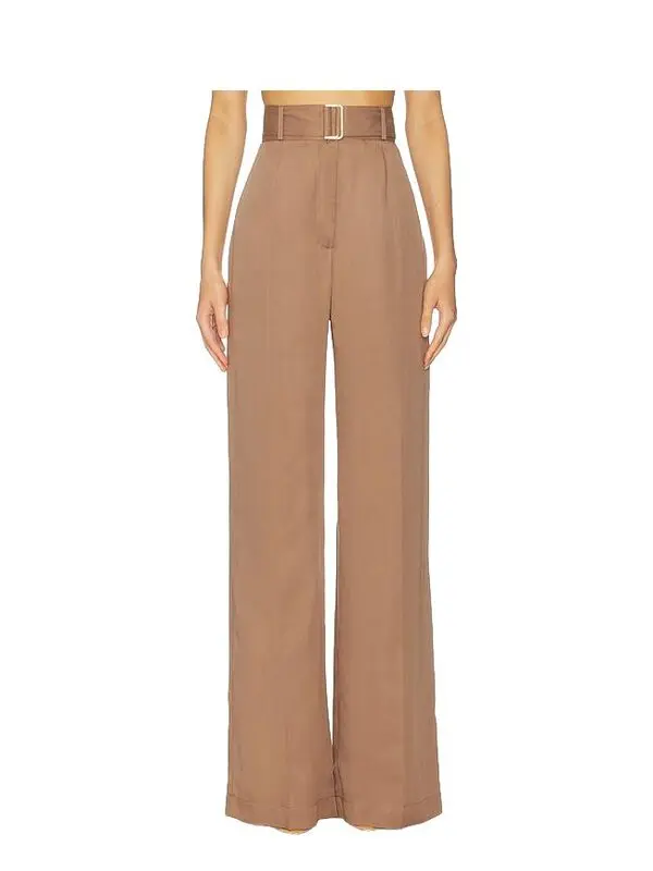 Matthew Bruch Belted Wide Leg Trousers - Mocha Lyocell