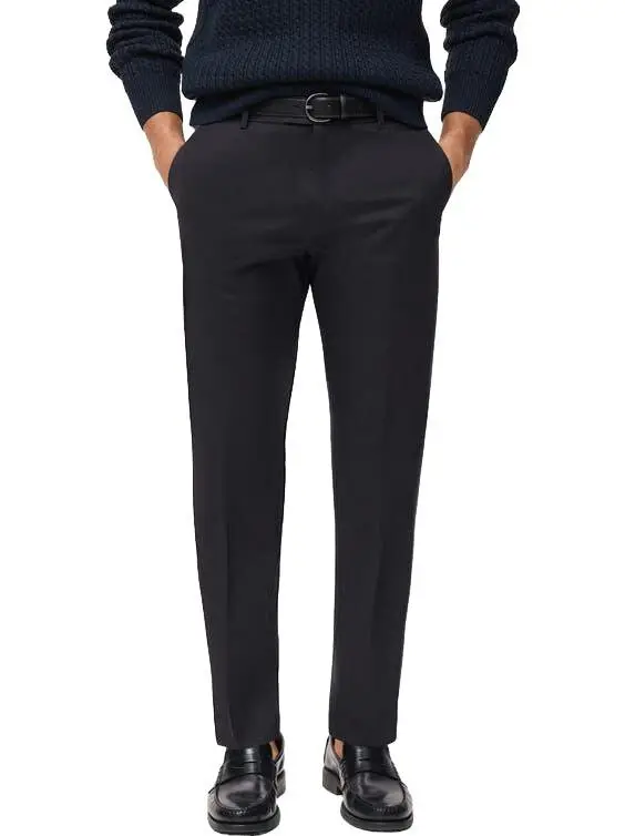 Mango Slim Fit Stretch Cotton Twill Pants - Black