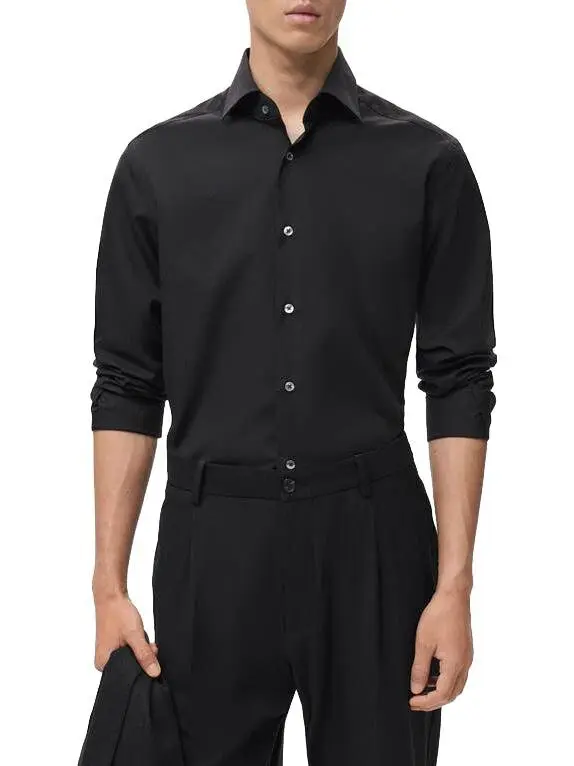 Mango Regular Fit Cotton Oxford Cloth Button-up Shirt - Black