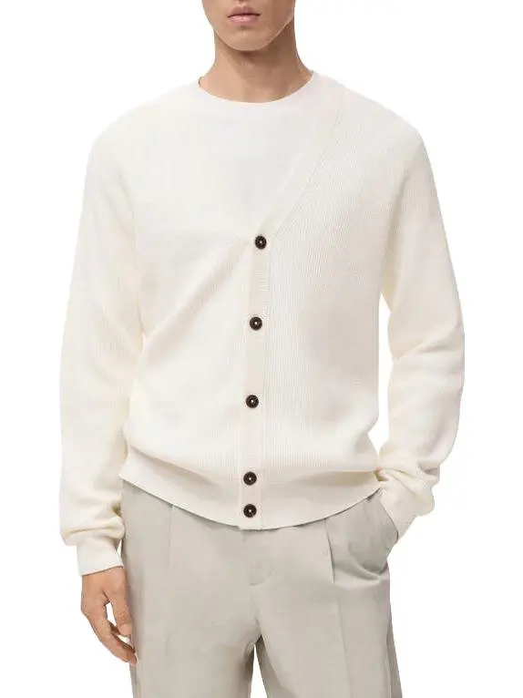 Mango Ribbed Cotton Blend Cardigan - Off White