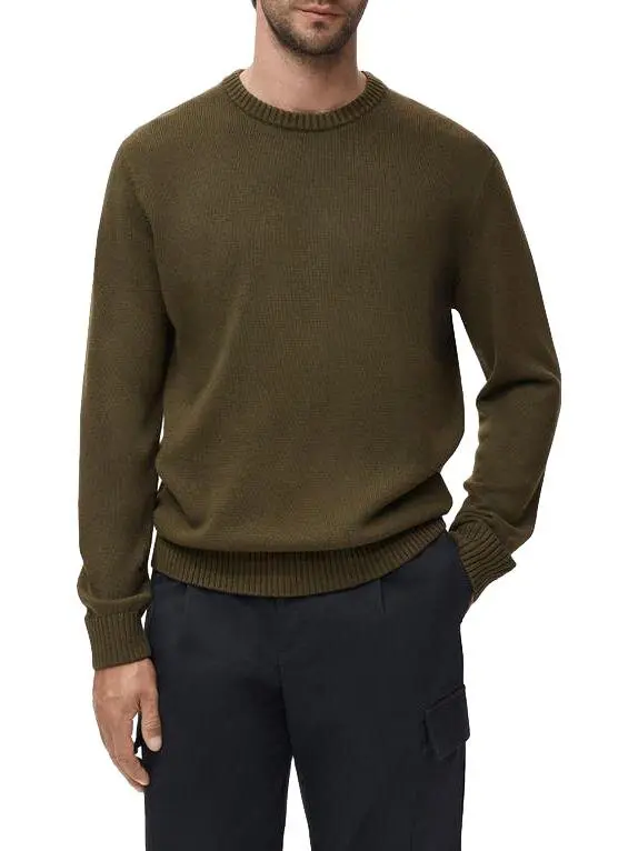 Mango Fine Rib Knit Crewneck Sweater - Olive Green