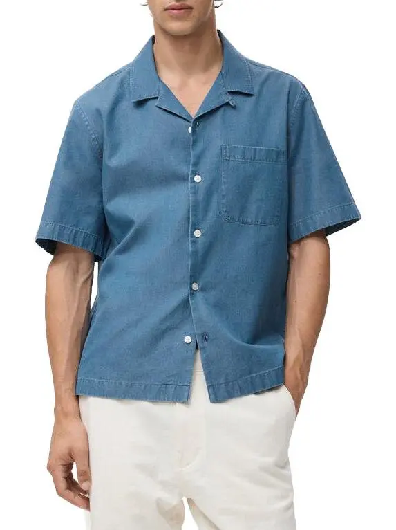 Mango Cotton Denim Camp Shirt - Indigo Blue