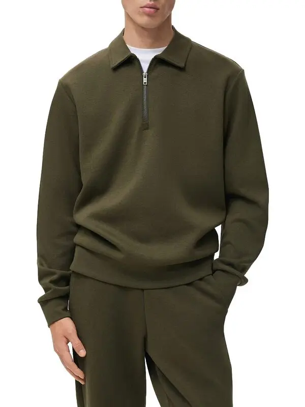 Mango Regular Fit Quarter Zip Pullover - Olive Green