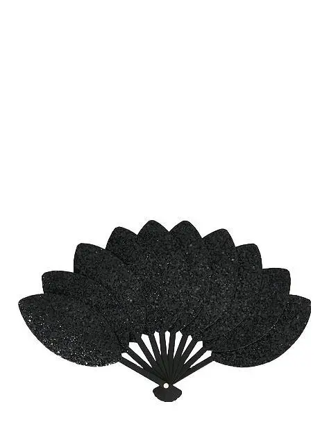 EVA VENTAI Mini Palmette Glitter Compact Fan - Black