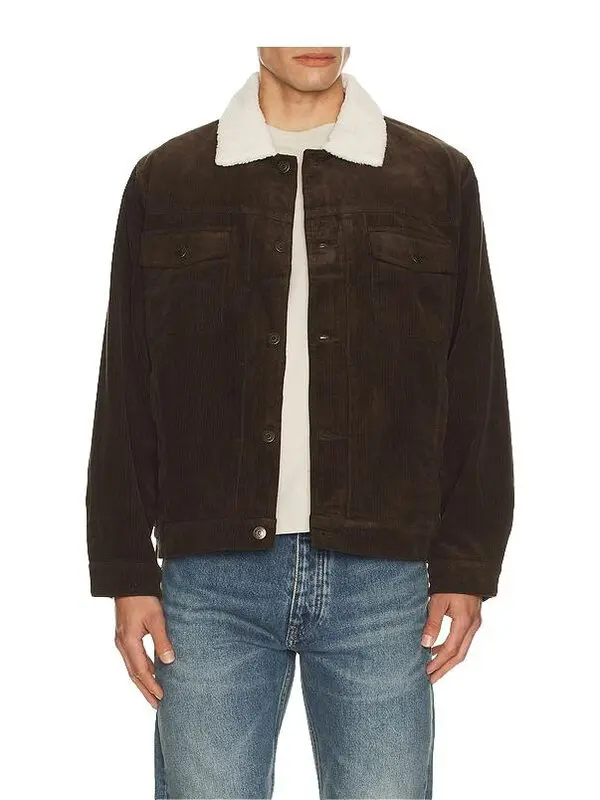 RHYTHM Flannel Lined Cord Trucker Jacket - Chocolate