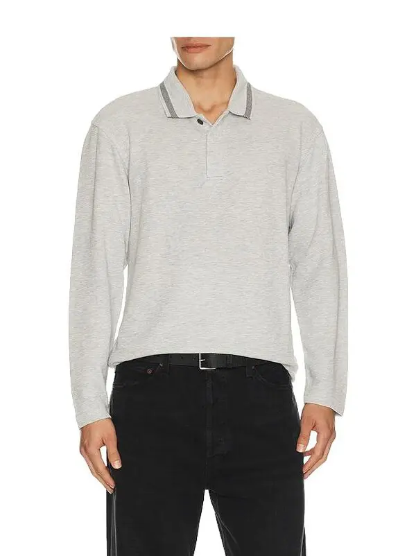 Scotch & Soda Structured Relaxed Fit Long Sleeve Polo In Light Grey - Grey Melange