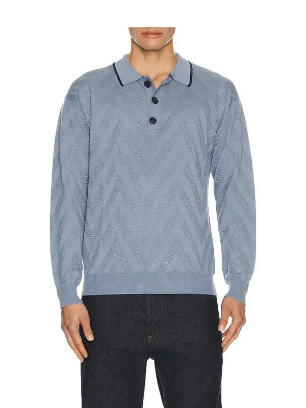 Scotch & Soda Structure Long Sleeve Polo In Blue - Infinity