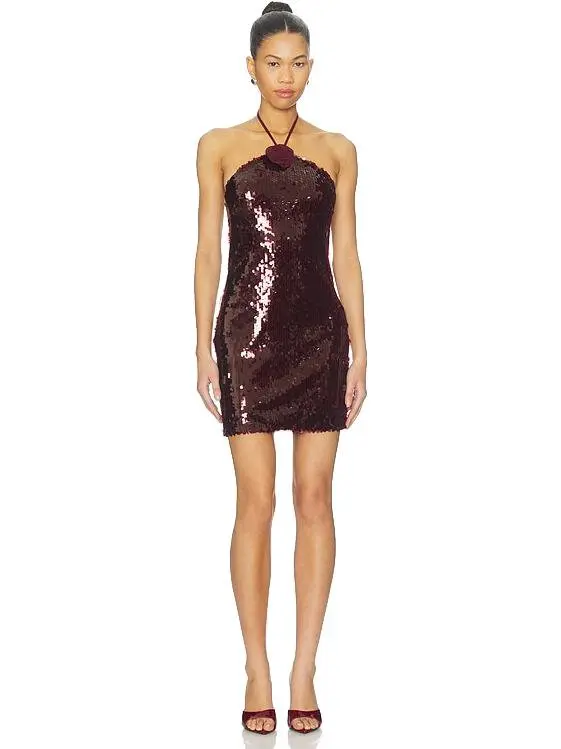 ELODIE THE LABEL Camelia Sequin Mini Dress - Rum Raisin