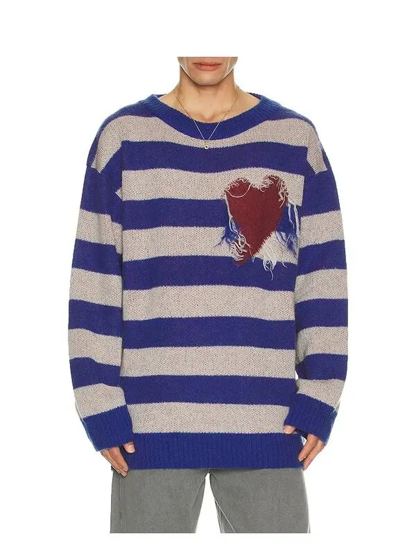 We11Done Grunge Stripe Pullover - Blue