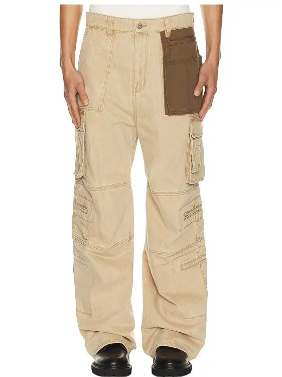 We11Done Washed Cargo Trousers - Beige