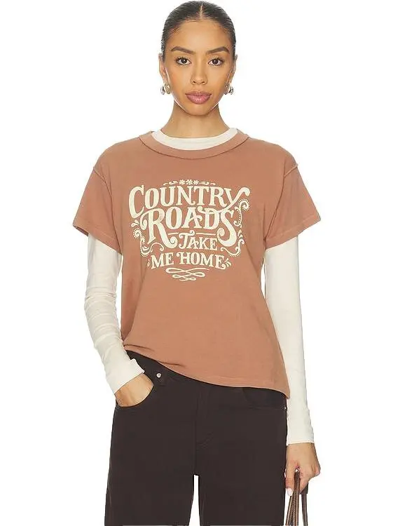 Daydreamer John Denver Country Road Reverse Gf Tee - Mocha Mousse