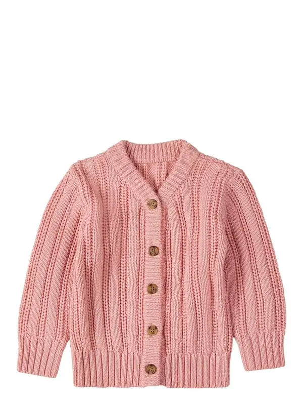 MINIMOI Oversized Cable-knit Cardigan Sweater - Pink