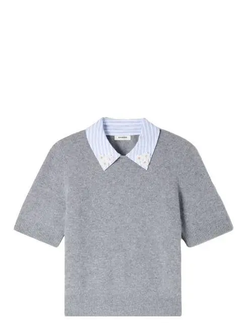 Sandro Wool Knit Jumper With Detachable Collar - Grey