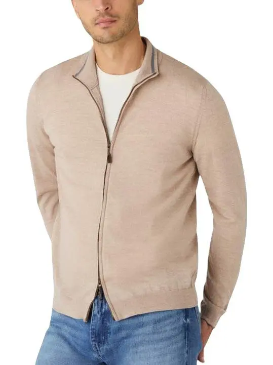 Robert Talbott Dalton Full Zip Merino Wool Sweater - Flax/gray Tipping
