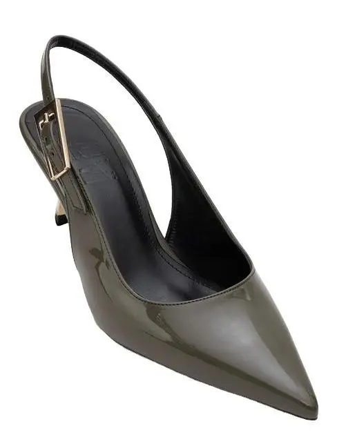 PROLOGUE SHOES Pointed Toe Slingback Pump - Khaki Patent