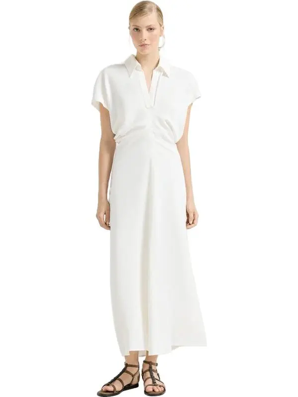 Brunello Cucinelli Twill Dress With Monili - White