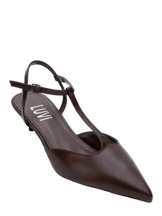 PROLOGUE SHOES Asher Pointed Toe Slingback Pump - Brown