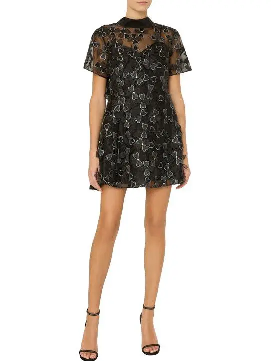 MILLY Susie Clover Bow Organza Mini Dress - 5aa Black