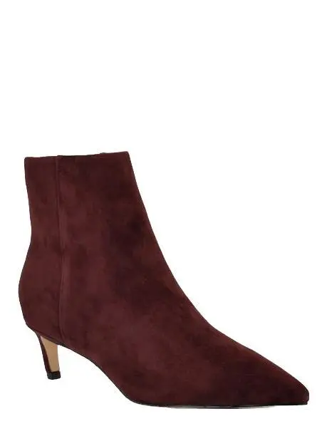 Nine West Pointed Toe Kitten Heel Bootie - Dark Red Suede