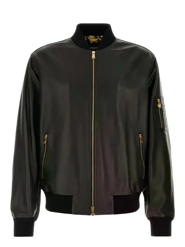 Versace Leather Bomber Jacket - Black
