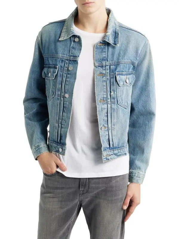 FRAME Distressed Denim Trucker Jacket - Shortstop
