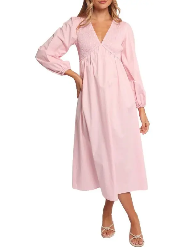 PETAL & PUP Ilyana Long Sleeve Midi Dress - Pink