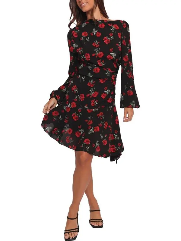 PETAL & PUP Mariska Long Sleeve Midi Dress - Rose Print