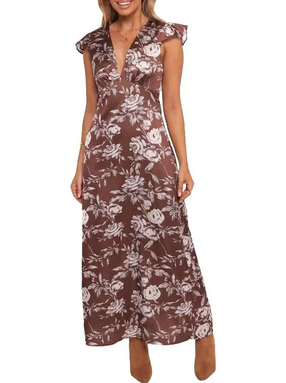 PETAL & PUP Solara Floral Maxi Dress - Brown Floral Print