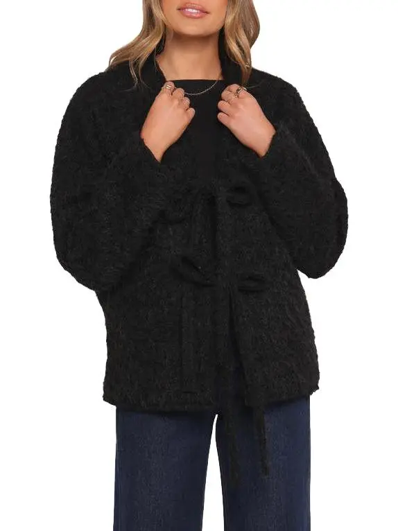 PETAL & PUP Bow Detailed Oversized Cardigan - Black