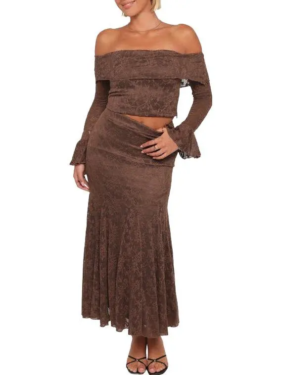 PETAL & PUP Bromley Lace Top And Maxi Skirt Set - Brown