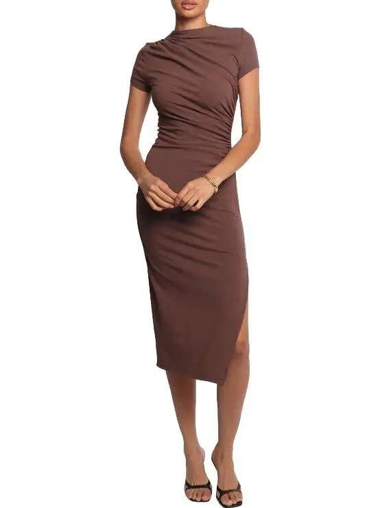 PETAL & PUP Lioren Ruched Midi Dress - Brown