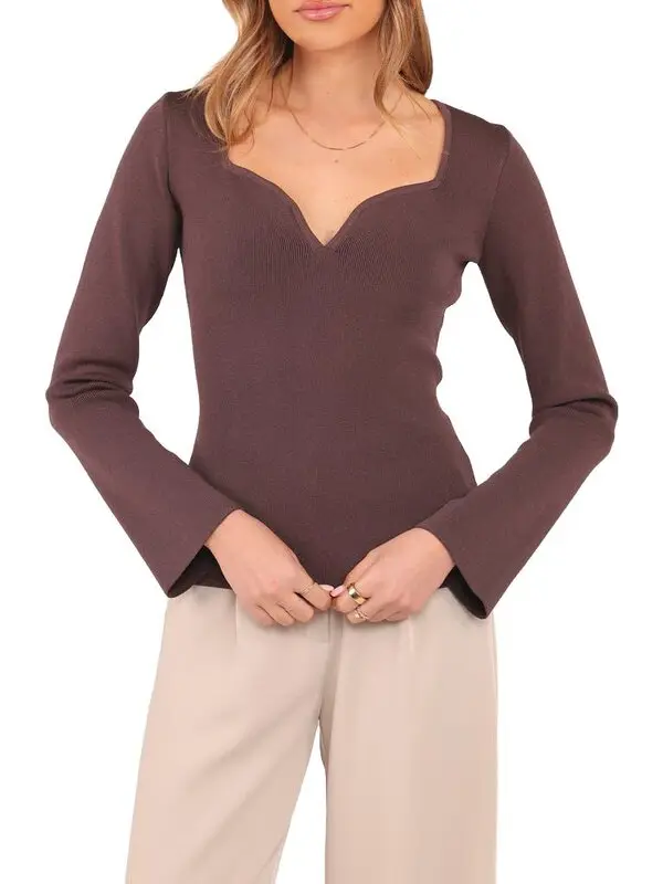 PETAL & PUP Sweetheart Neck Knit Top - Chocolate Brown