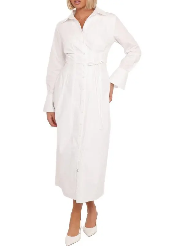 PETAL & PUP Alexander Long Sleeve Cotton Midi Shirt Dress - Ivory